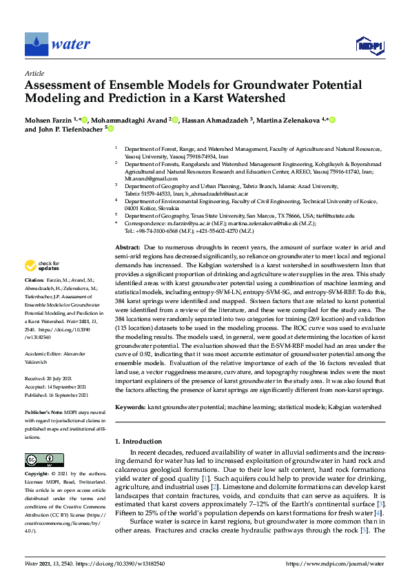 (PDF) Assessment of Ensemble Models for Groundwater Potential Modeling and Prediction in a Karst ...