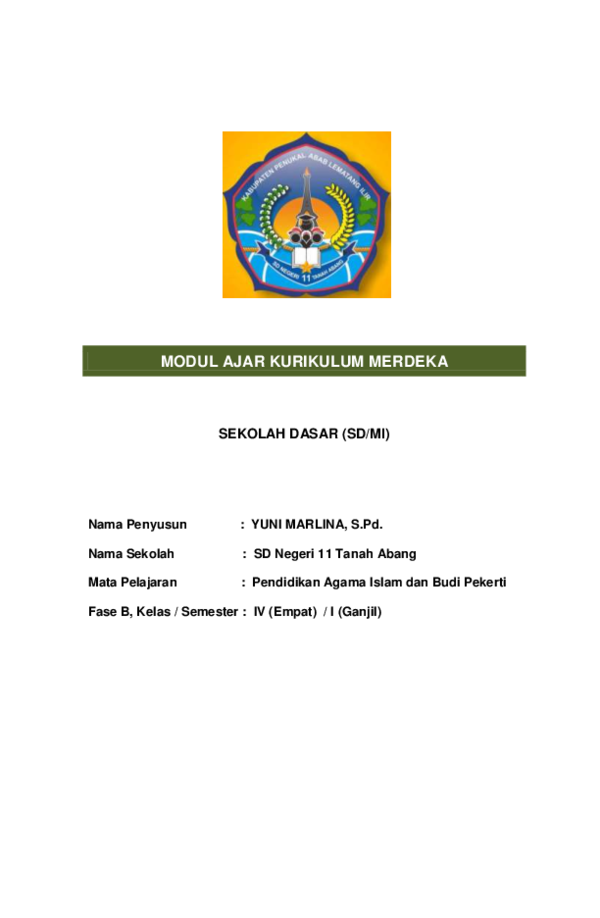 (PDF) Modul Ajar Berbasis PBL (Fase B Kelas IV SD)