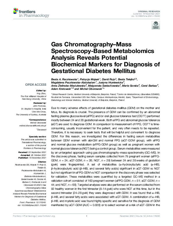 (PDF) Gas Chromatography–Mass Spectroscopy-Based Metabolomics Analysis Reveals Potential ...