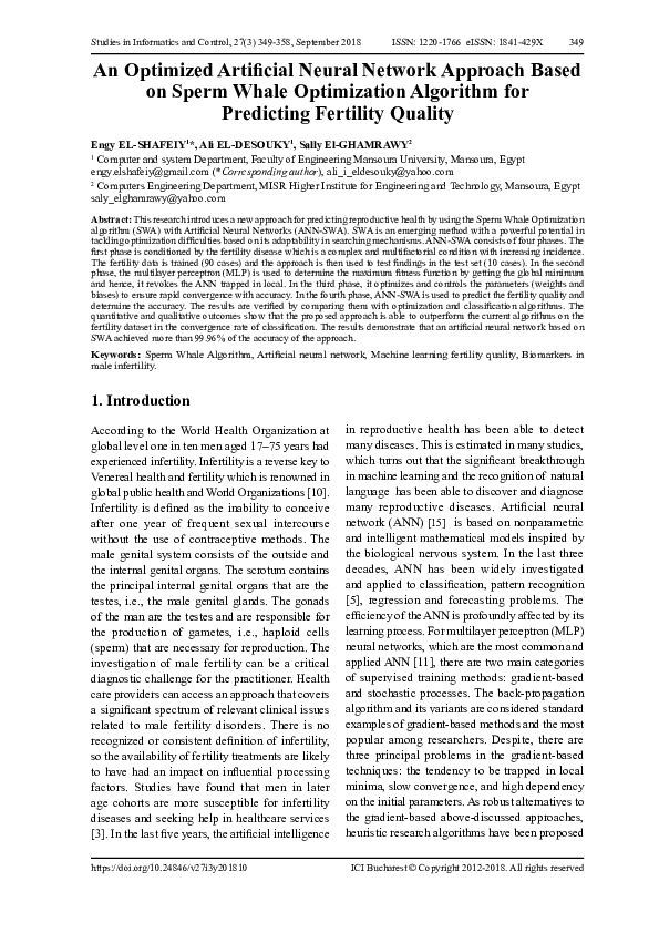 (PDF) An Optimized Artificial Neural Network Approach Based on Sperm Whale Optimization ...