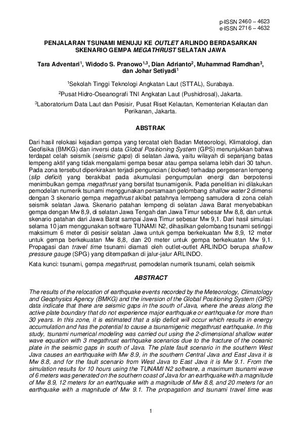 (PDF) Penjalaran Tsunami Menuju Ke Outlet Arlindo Berdasarkan Skenario ...