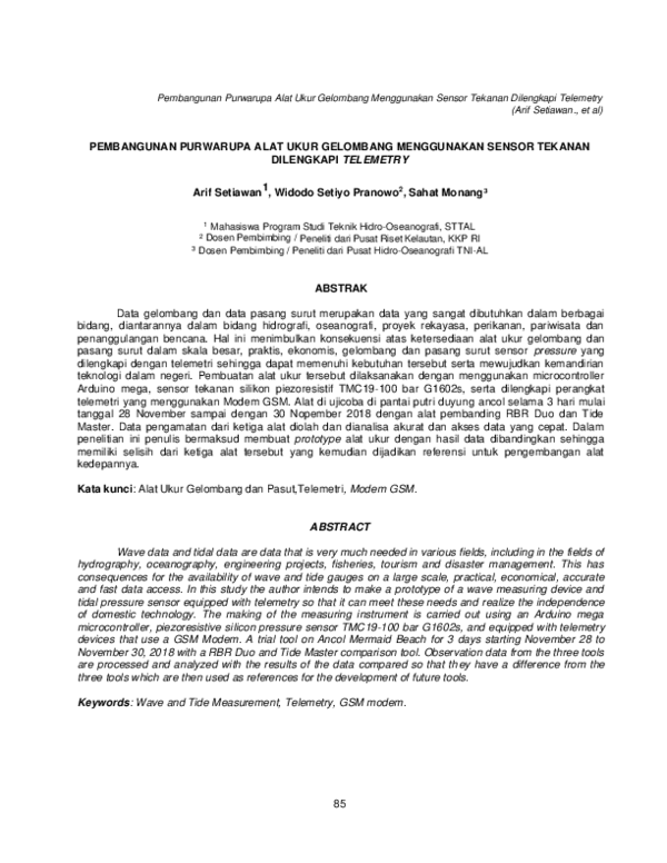 (PDF) Pembangunan Purwarupa Alat Ukur Gelombang Menggunakan Sensor ...