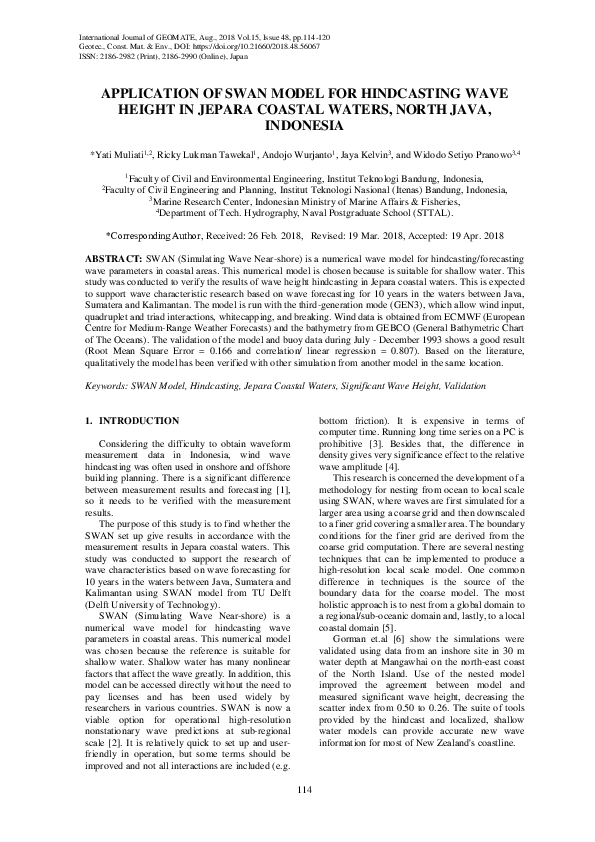 (PDF) Application of Swan Model for Hindcasting Wave Height in Jepara Coastal Waters, North Java ...