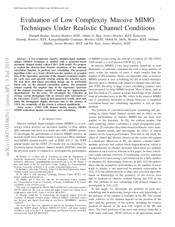 (PDF) Evaluation of Low Complexity Massive MIMO Techniques Under Realistic Channel Conditions
