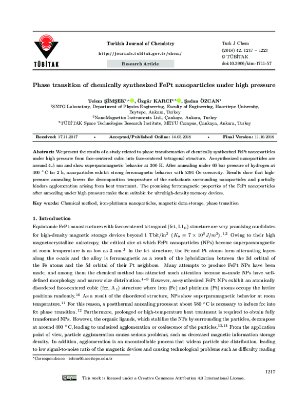 (PDF) Phase transition of chemically synthesized FePt nanoparticles under high pressure