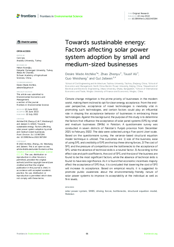 (PDF) Towards sustainable energy: Factors affecting solar power system ...