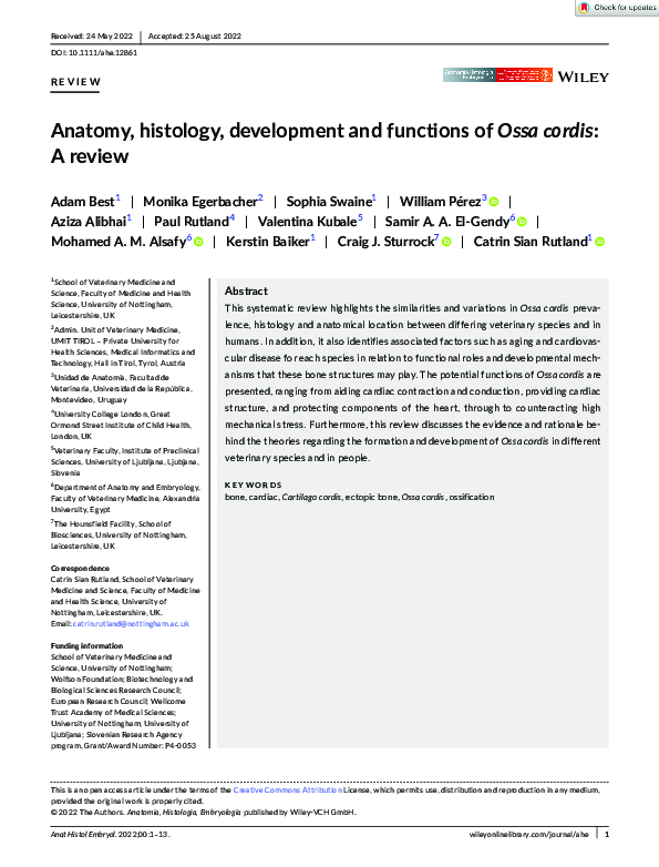 (PDF) Anatomy, histology, development and functions of Ossa cordis : A review