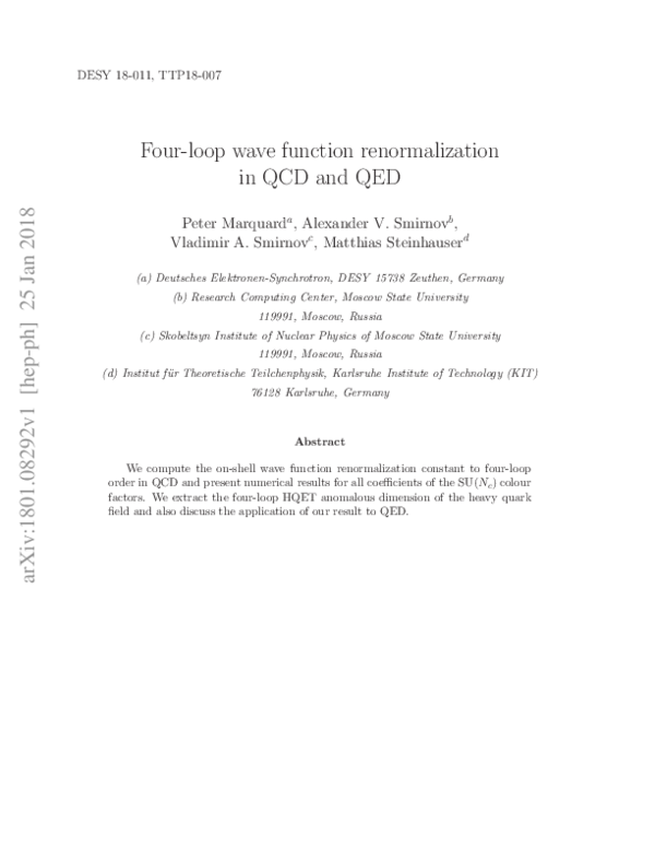 (PDF) Four-loop wave function renormalization in QCD and QED | Vladimir ...