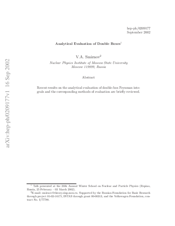(PDF) Analytical Evaluation of Double Boxes 1