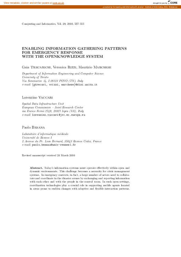 (PDF) Enabling Information Gathering Patterns for Emergency Response ...