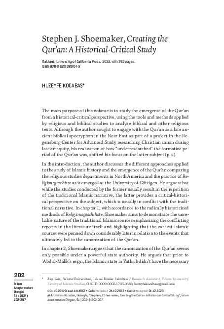 (PDF) Stephen J. Shoemaker, Creating the Qur'an: A Historical-Critical ...