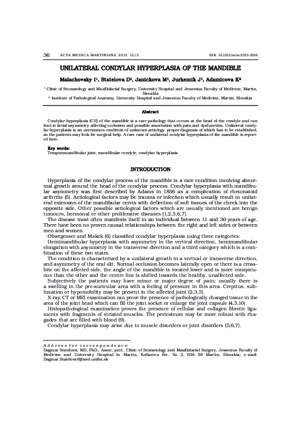 (PDF) Unilateral Condylar Hyperplasia of the Mandible