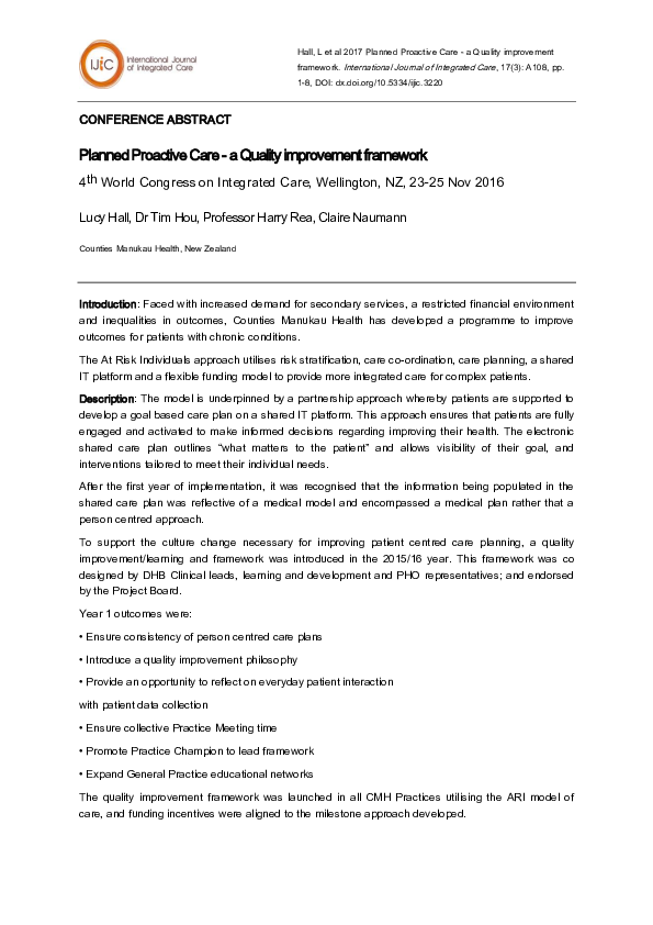 (PDF) Planned Proactive Care - a Quality improvement framework | tim hou - Academia.edu