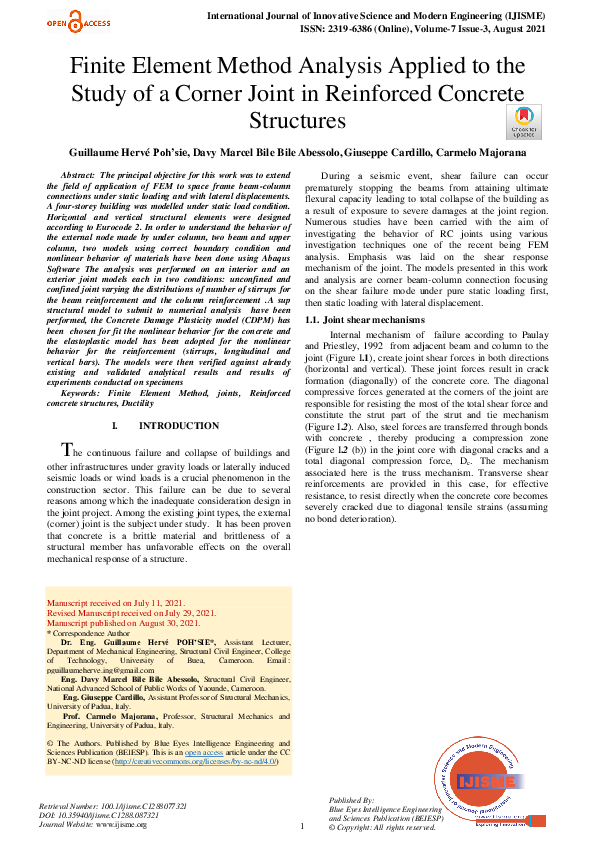 (PDF) Finite Element Method Analysis Applied to the Study of a Corner Joint in Reinforced ...