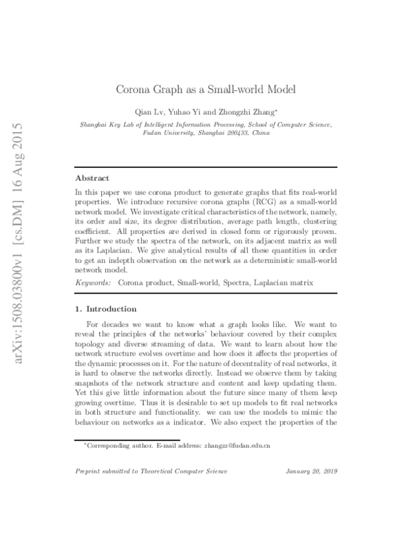 (PDF) Corona Graph as a Small-world Model