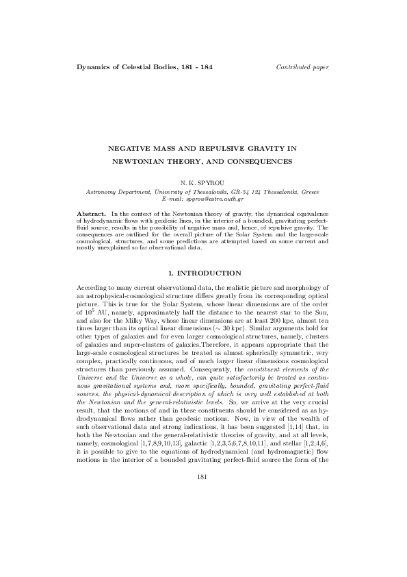 (PDF) Negative mass and repulsive gravity in Newtonian theory, and ...