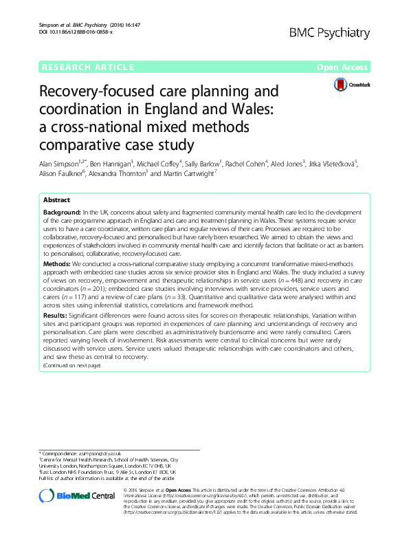 (PDF) Recovery-focused care planning and coordination in England and ...