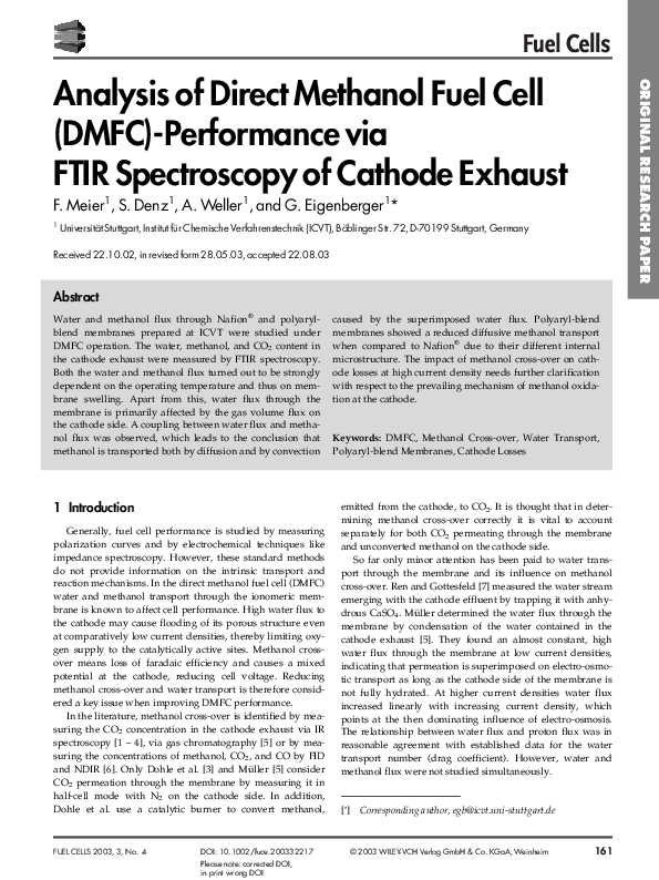 (PDF) Analysis of Direct Methanol Fuel Cell (DMFC)-Performance via FTIR Spectroscopy of Cathode ...