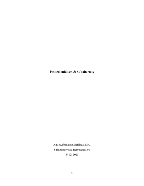 (PDF) Post colonialism & Subalternity
