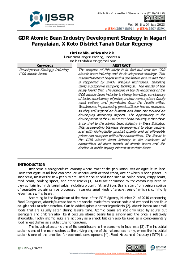 (PDF) GDR Atomic Bean Industry Development Strategy In Nagari ...
