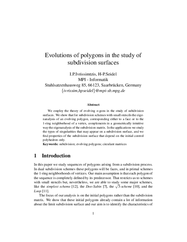 (PDF) Evolutions of Polygons in the Study of Subdivision Surfaces