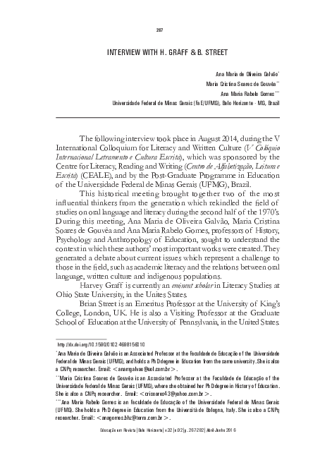 (PDF) Interview with H. Graff & B. Street