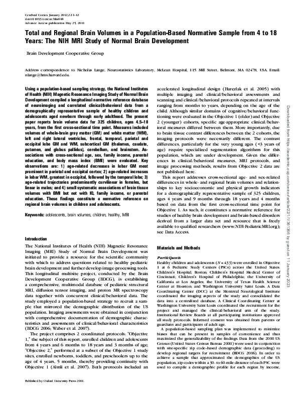 (PDF) Total and Regional Brain Volumes in a Population-Based Normative ...