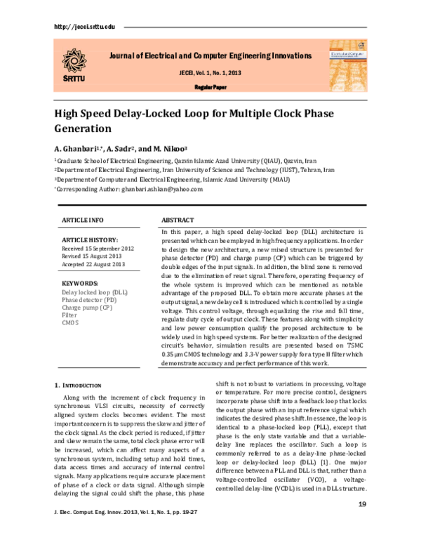 (PDF) High Speed Delay-Locked Loop for Multiple Clock Phase Generation