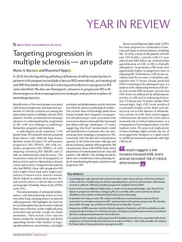 (PDF) Targeting progression in multiple sclerosis — an update