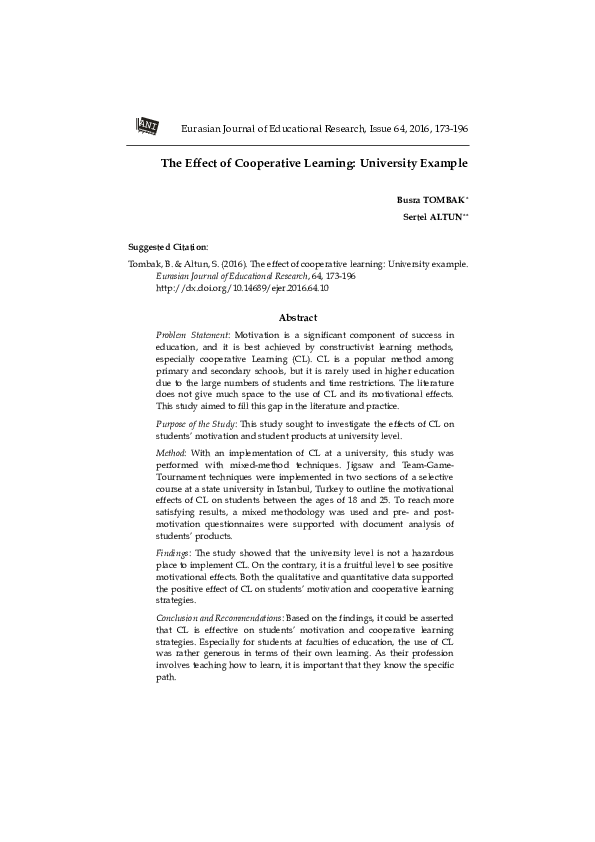 (PDF) The Effect of Cooperative Learning: University Example