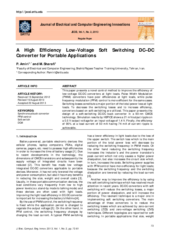 (PDF) A High Efficiency Low-Voltage Soft Switching DC-DC Converter for Portable Applications