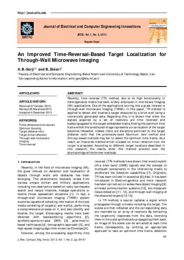 (PDF) An Improved Time-Reversal-Based Target Localization for Through-Wall Microwave Imaging