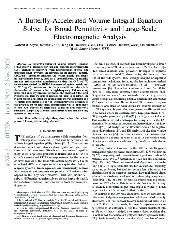 Pdf A Butterfly Accelerated Volume Integral Equation Solver For Broad Permittivity And Large