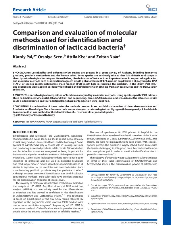 (PDF) Comparison and evaluation of molecular methods used for identification and discrimination ...