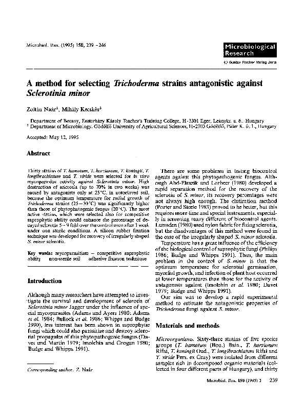 (PDF) A method for selecting Trichoderma strains antagonistic against Sclerotinia minor