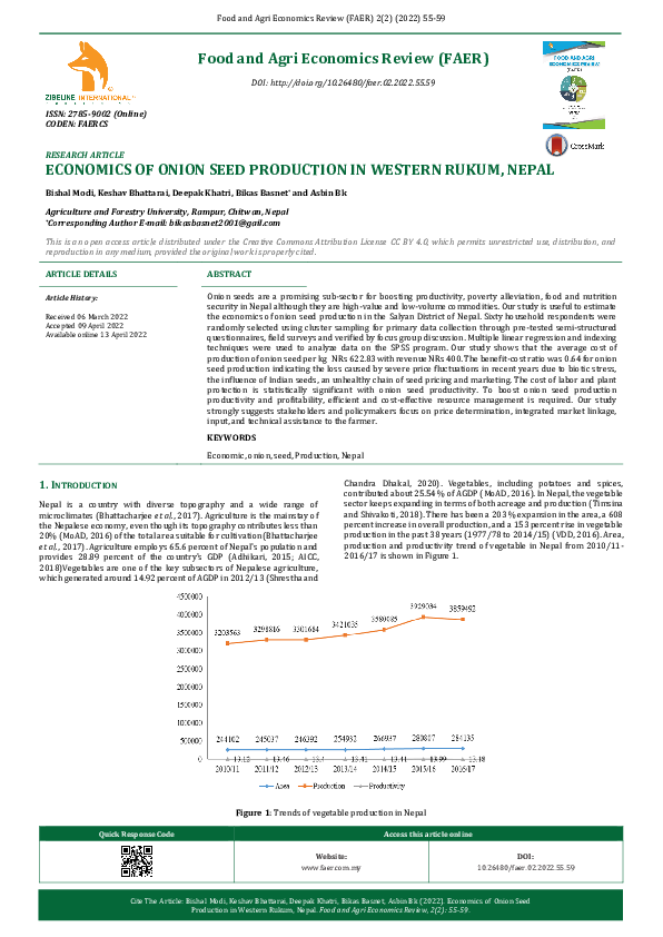 (PDF) Economics of Onion Seed Production in Western Rukum, Nepal