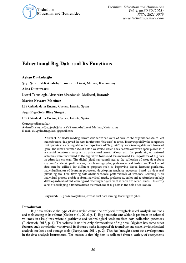 (PDF) Educational Big Data and Its Functions