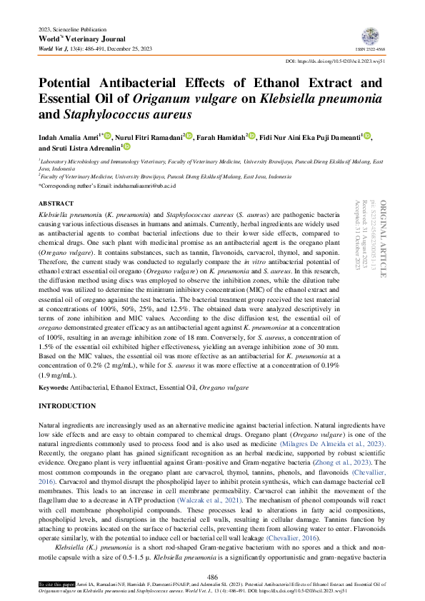 (PDF) Potential Antibacterial Effects of Ethanol Extract and Essential ...