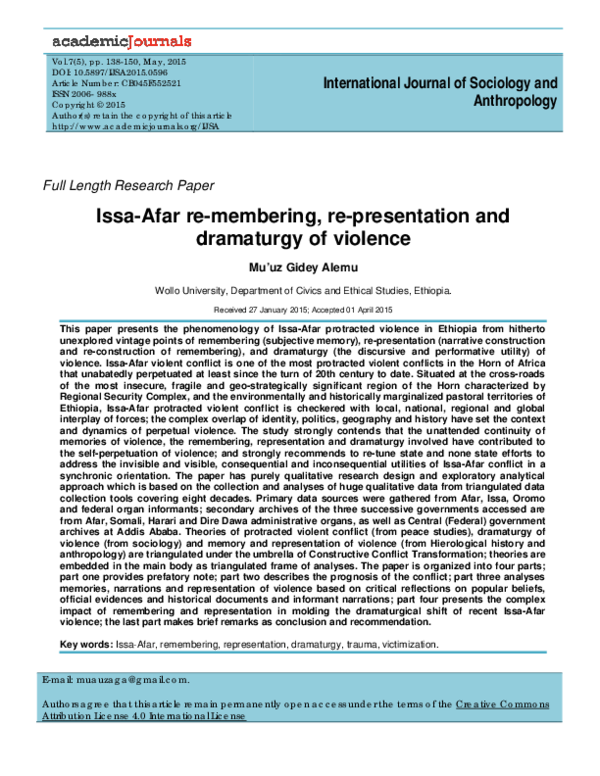 (PDF) Issa-Afar re-membering, re-presentation and dramaturgy of violence