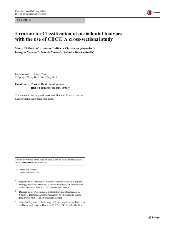 (PDF) Erratum to: Classification of periodontal biotypes with the use ...
