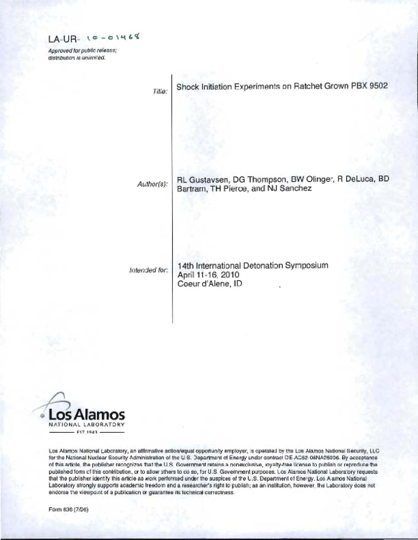 (PDF) Shock initiation experiments on ratchet grown PBX 9502