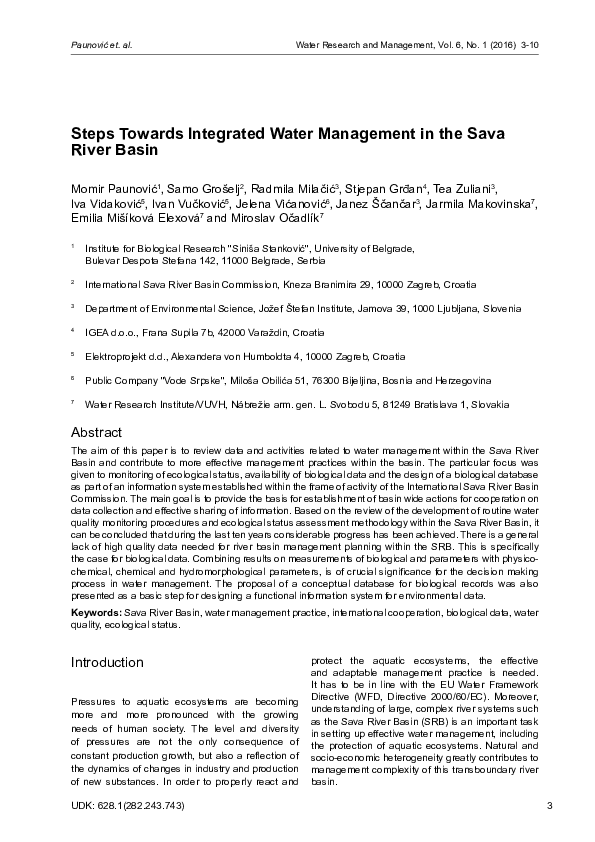 (PDF) Steps Towards Integrated Water Management in the Sava River Basin