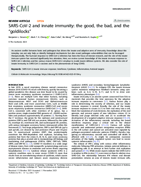 (PDF) SARS-CoV-2 and innate immunity: the good, the bad, and the ...