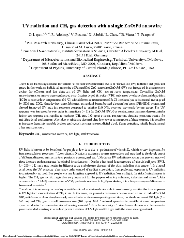 (PDF) Single ZnO:Pd Nanowire for UV and CH4 Detection