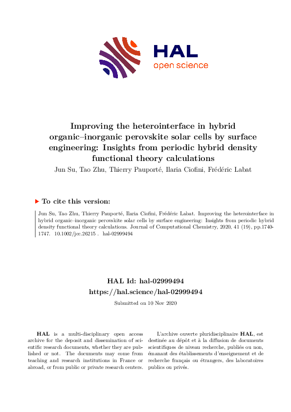 (PDF) Improving the heterointerface in hybrid organic–inorganic perovskite solar cells by ...