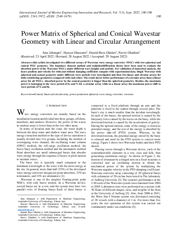 (PDF) Power Matrix of Spherical and Conical Wavestar Geometry with ...