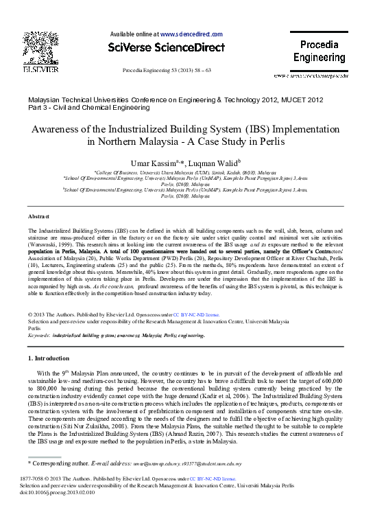 (PDF) Awareness of the Industrialized Building System (IBS) Implementation in Northern Malaysia ...
