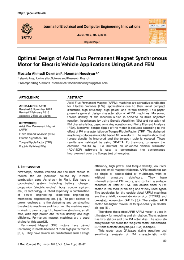 (PDF) Optimal Design of Axial Flux Permanent Magnet Synchronous Motor ...