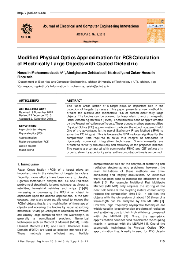 (PDF) Modified Physical Optics Approximation for RCS Calculation of Electrically Large Objects ...