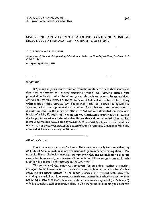 (PDF) Single-unit activity in the auditory cortex of monkeys ...